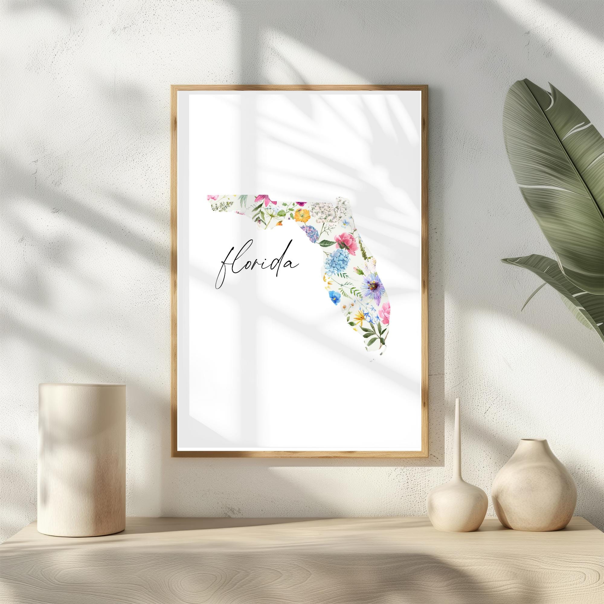 Florida Floral Map Wall Art Printable | Digital Download USA States ...