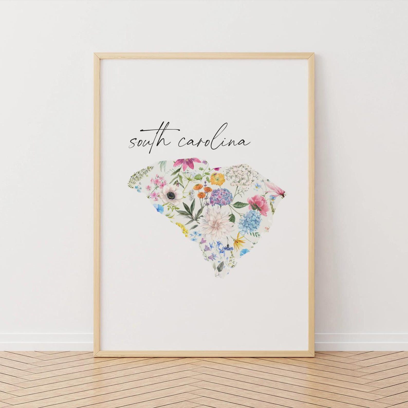 South Carolina Floral Map Printable, USA State Art, Digital Download ...