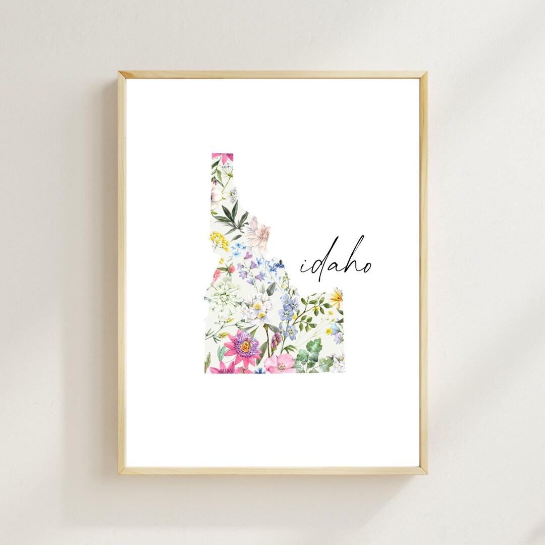 Idaho Floral Map Printable, USA State Art, Digital Download, Custom ...
