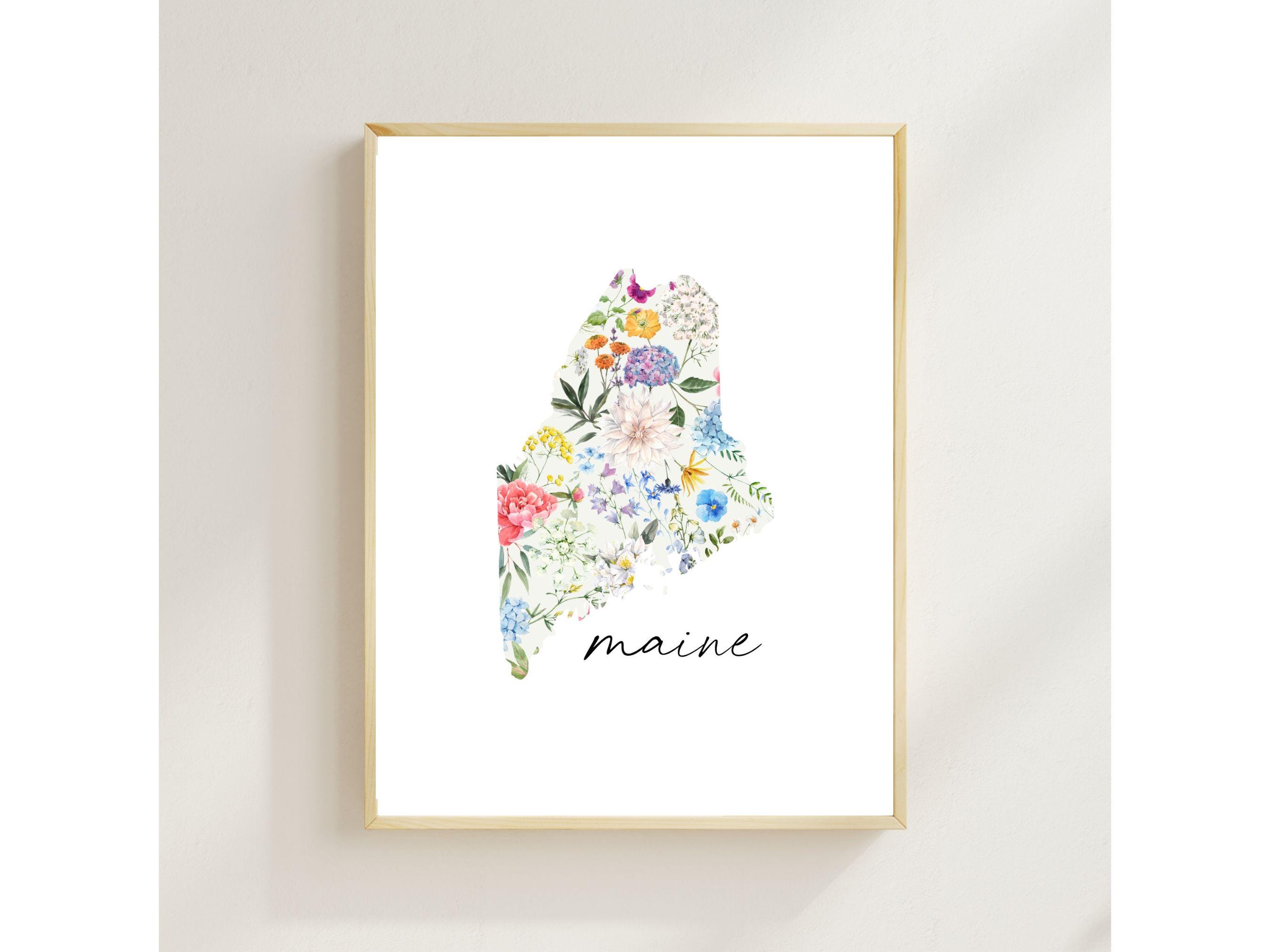 Maine Floral Map Printable, USA State Art, Digital Download, Custom ...