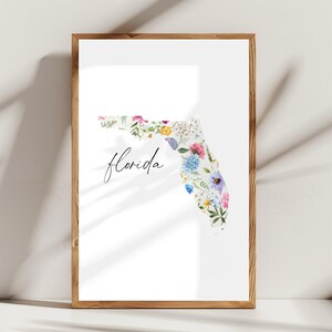 Florida Floral Map Wall Art Printable | Digital Download USA States ...