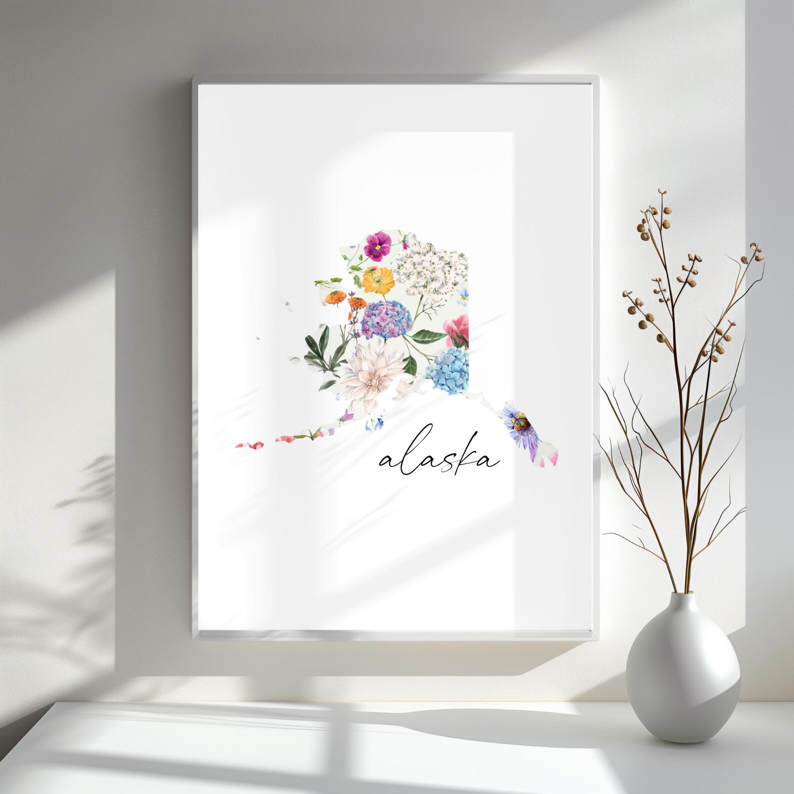 Alaska Floral Map Printable Wall Art, Digital Download, the Last ...