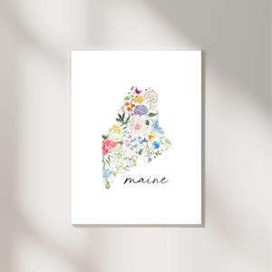 Maine Floral Map Printable, USA State Art, Digital Download, Custom ...