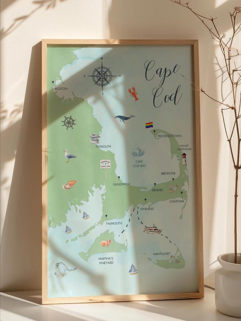 Cape Cod Map Wall Art | Printable Art | Travel Inspired Wall Art ...