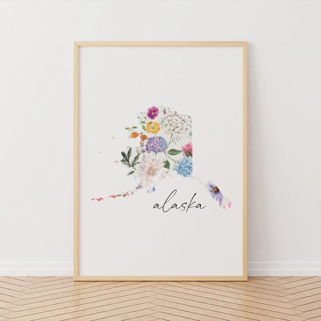 Alaska Floral Map Printable Wall Art, Digital Download, the Last ...