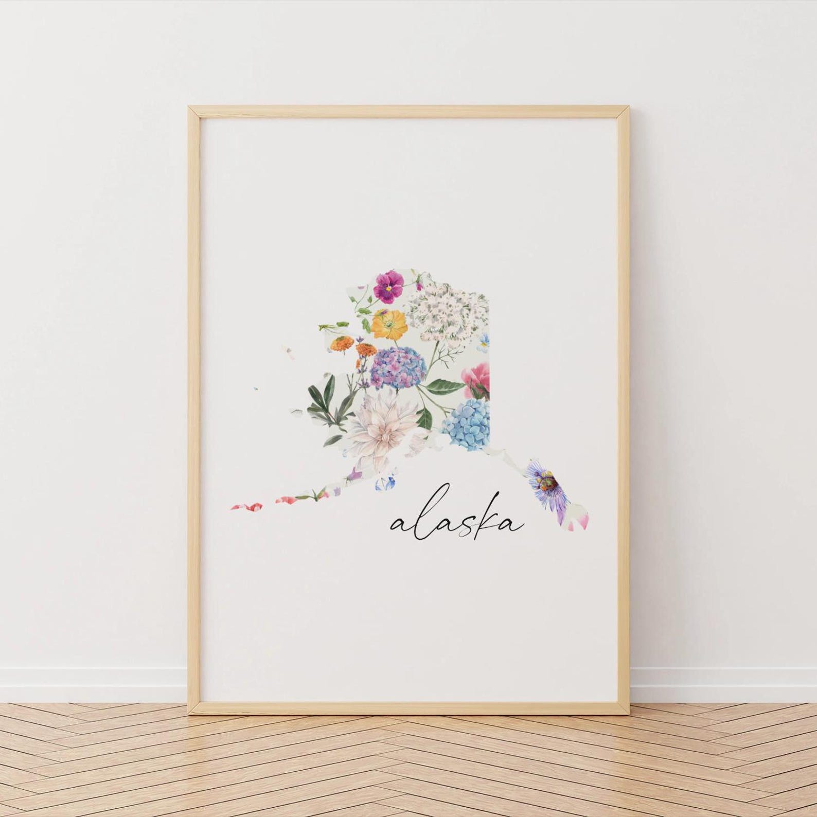 Alaska Floral Map Printable Wall Art, Digital Download, the Last ...