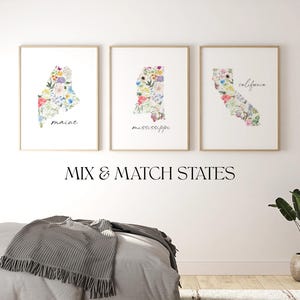 Connecticut Floral Wall Art Map Printable Digital Download, Nutmeg ...