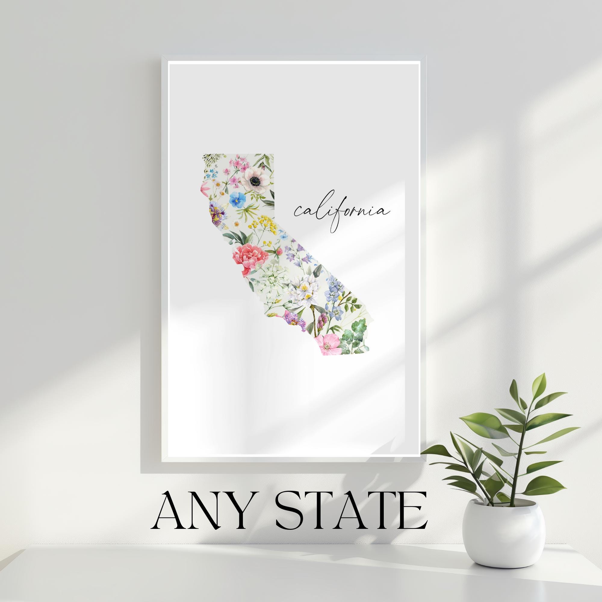 Ohio Floral Map Printable, USA State Art, Digital Download, Custom Size ...