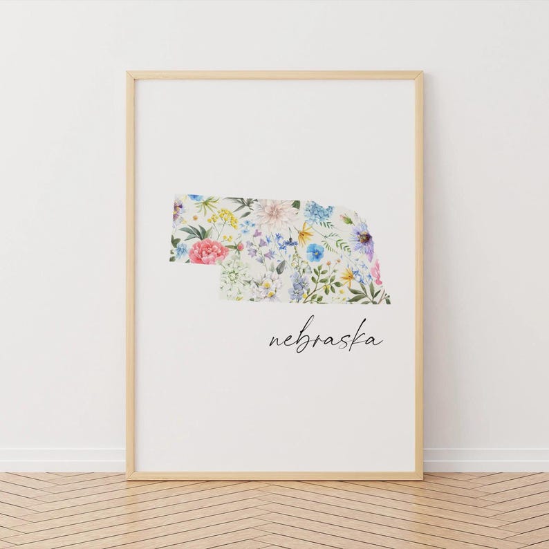 Nebraska Floral Map Printable, USA State Art, Digital Download, Custom ...