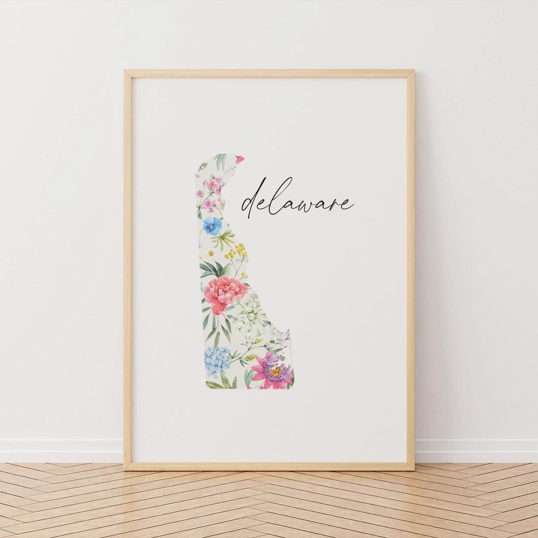 Delaware Floral Map Printable Wall Art, Instant Digital Download ...