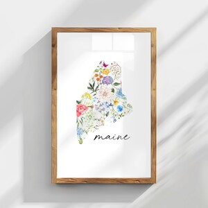 Maine Floral Map Printable, USA State Art, Digital Download, Custom ...