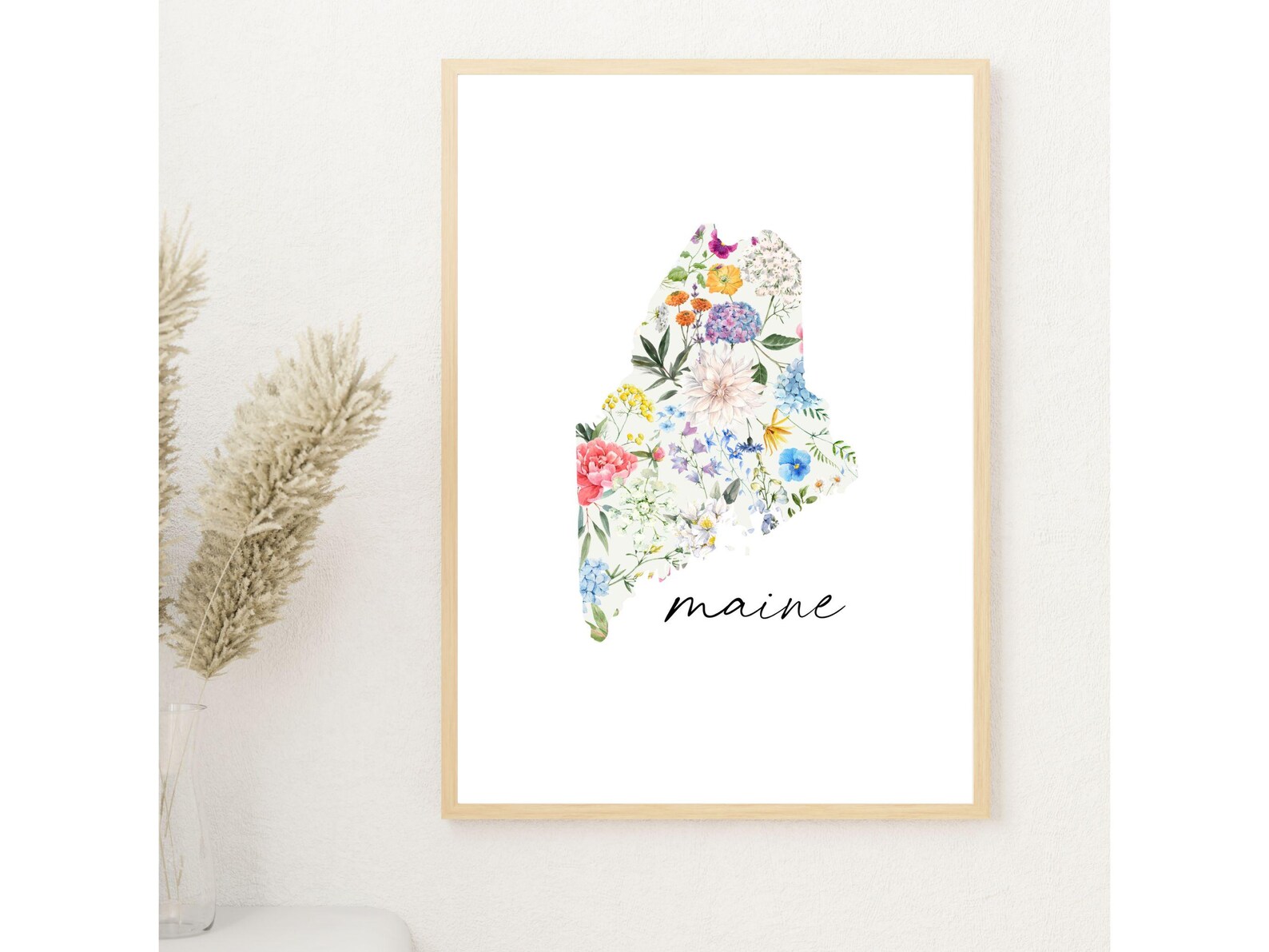 Maine Floral Map Printable, USA State Art, Digital Download, Custom ...