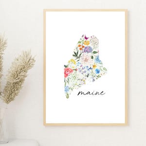 Maine Floral Map Printable, USA State Art, Digital Download, Custom ...