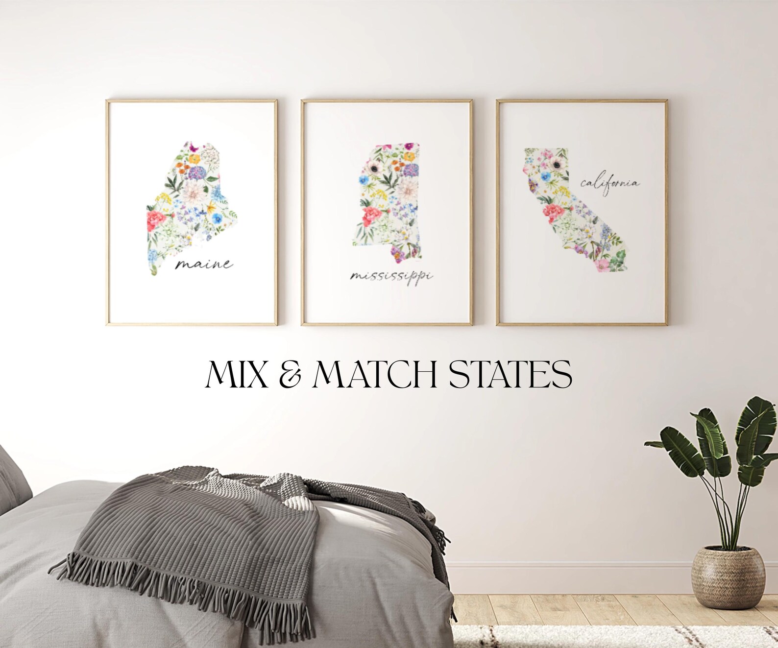 Florida Floral Map Wall Art Printable | Digital Download USA States ...