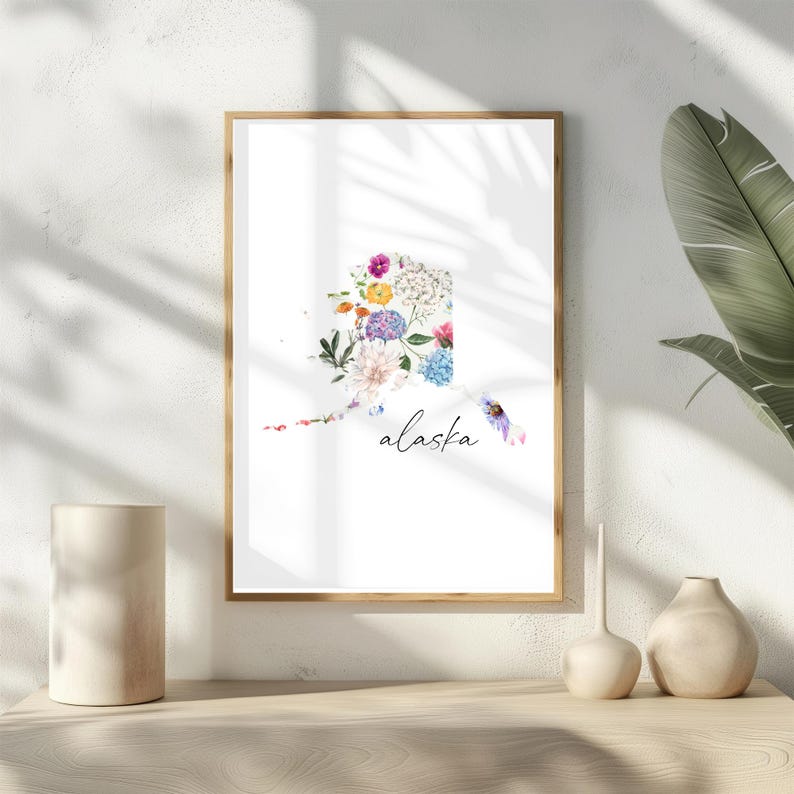 Alaska Floral Map Printable Wall Art, Digital Download, the Last ...