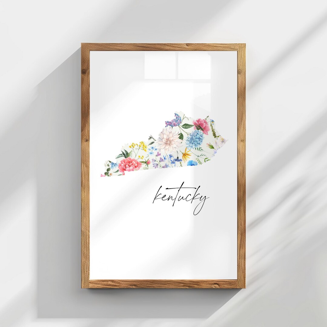 Kentucky Floral Map Printable, USA State Art, Digital Download, Floral ...