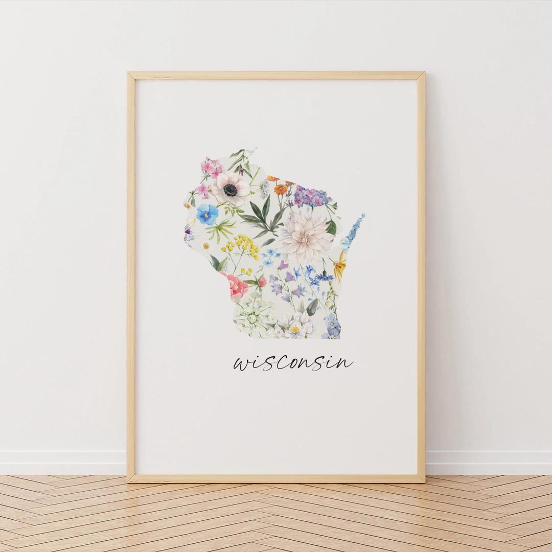 Wisconsin Floral Map Printable Wall Art, Digital Download, Custom Size ...