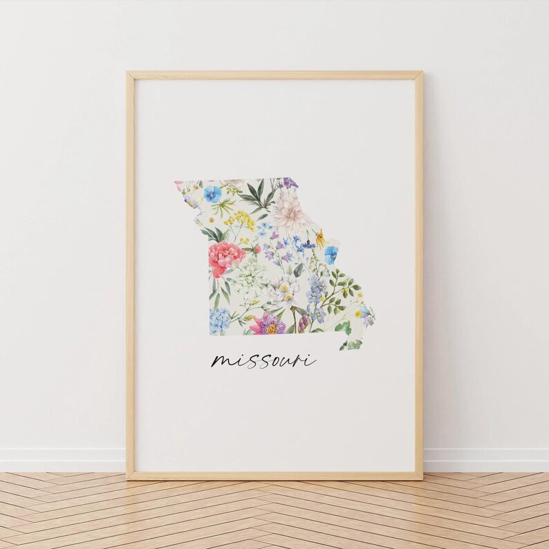 Missouri Floral Map Wall Art Printable, USA State Art, Digital Download ...