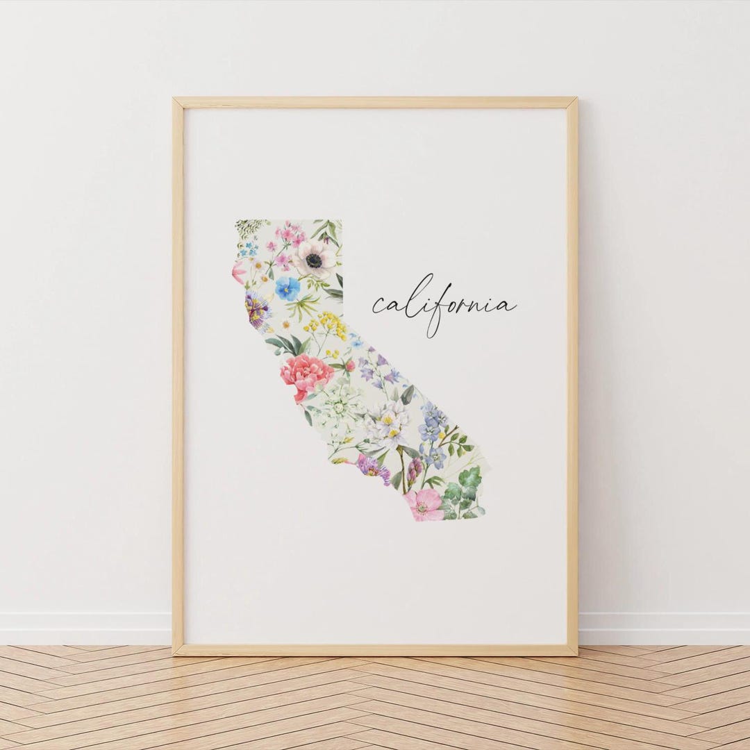 California Floral Map Printable, USA State Art, Digital Download ...