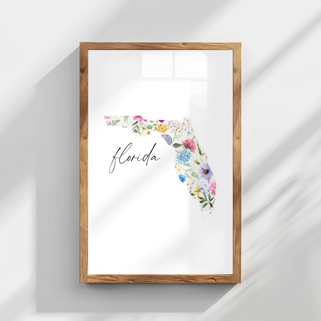 Florida Floral Map Printable, USA State Art, Digital Download, Custom ...