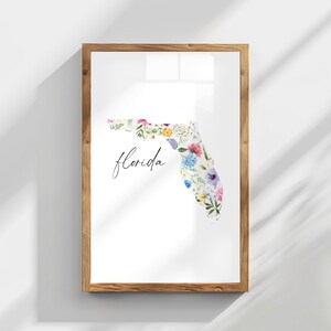 Florida Floral Map Wall Art Printable | Digital Download USA States ...