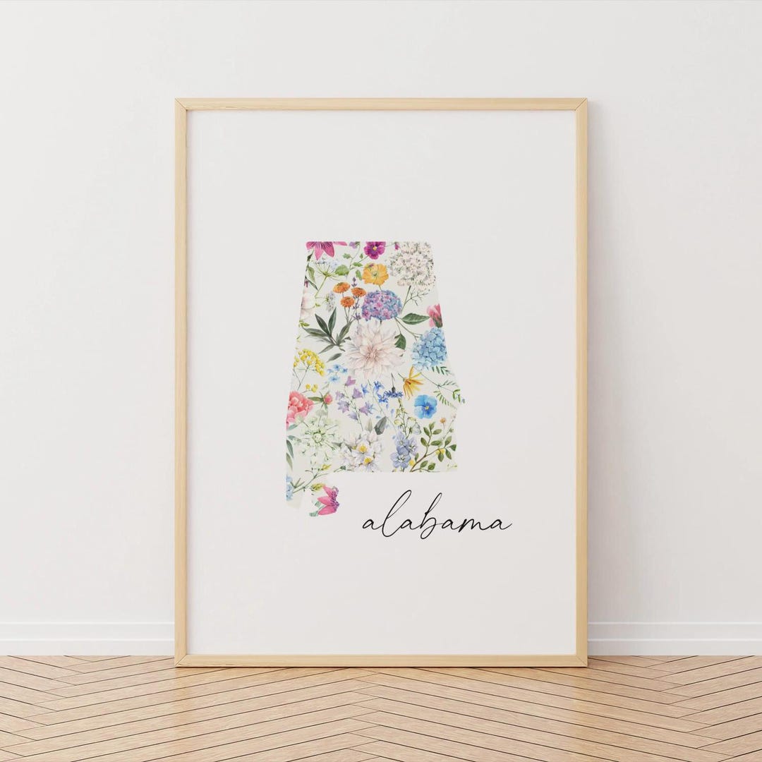 Alabama Floral Map Printable Wall Art, Digital Download, Custom Size ...