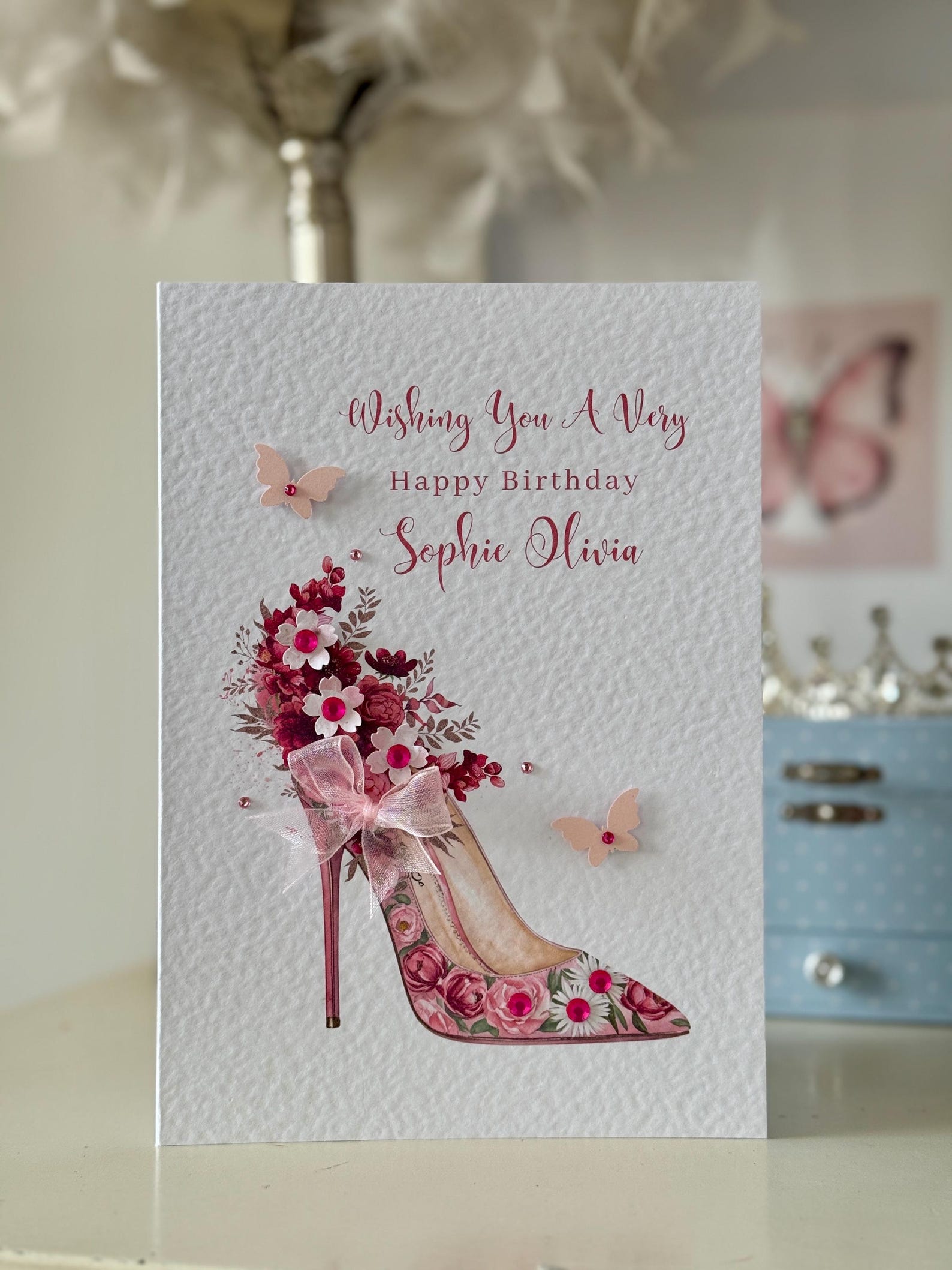 Personalised Birthday Card, Shoe Card, 3d Flowers, Decorated Card ...