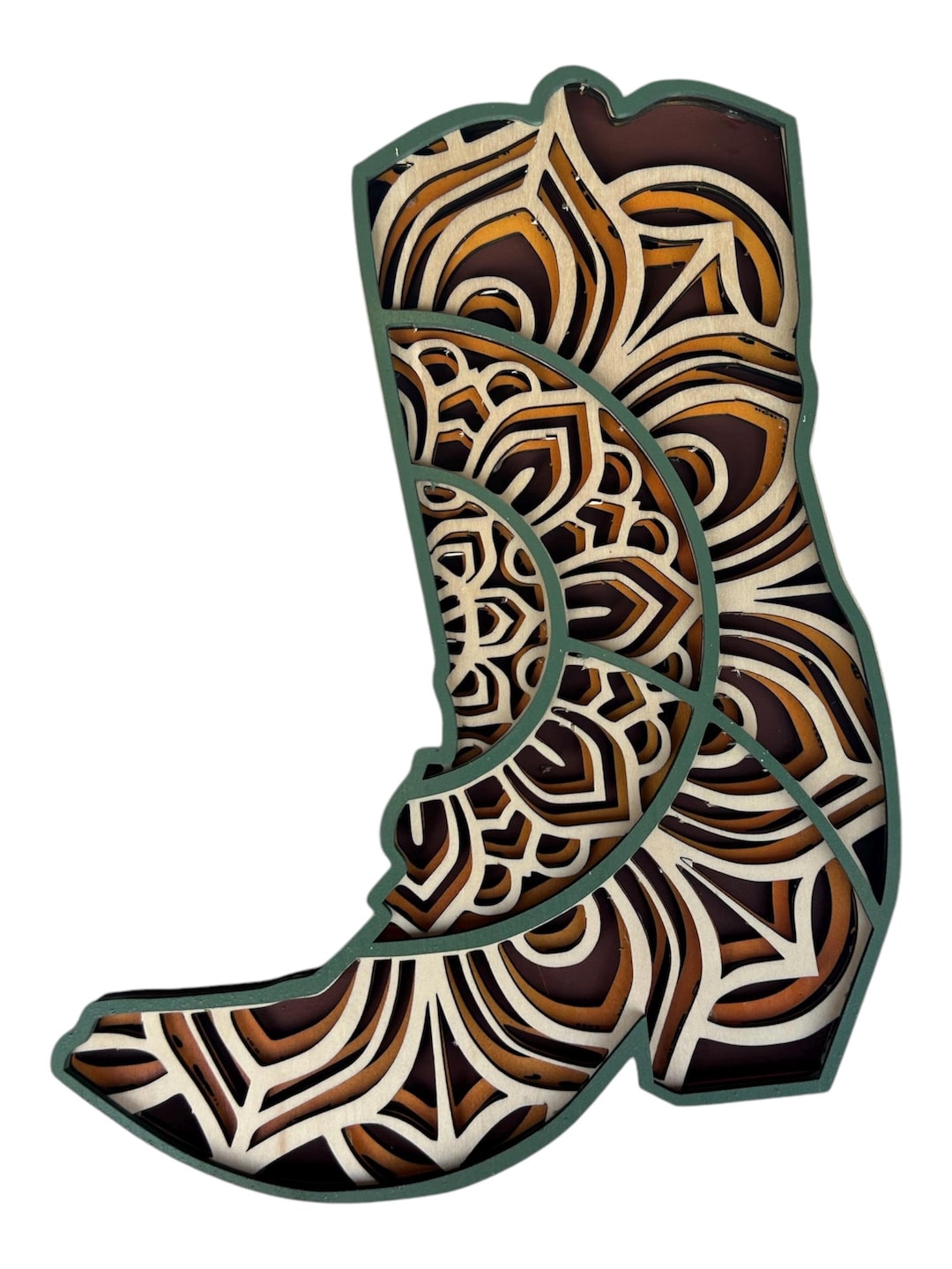 Mandala Cowboy Boot Layered Wood Art Painted 12 - Etsy