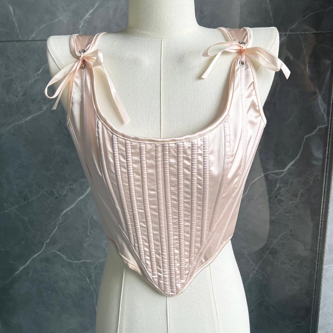 Pink Satin Corset Top - Victorian Lace-up Corset, Renaissance Plus Size ...