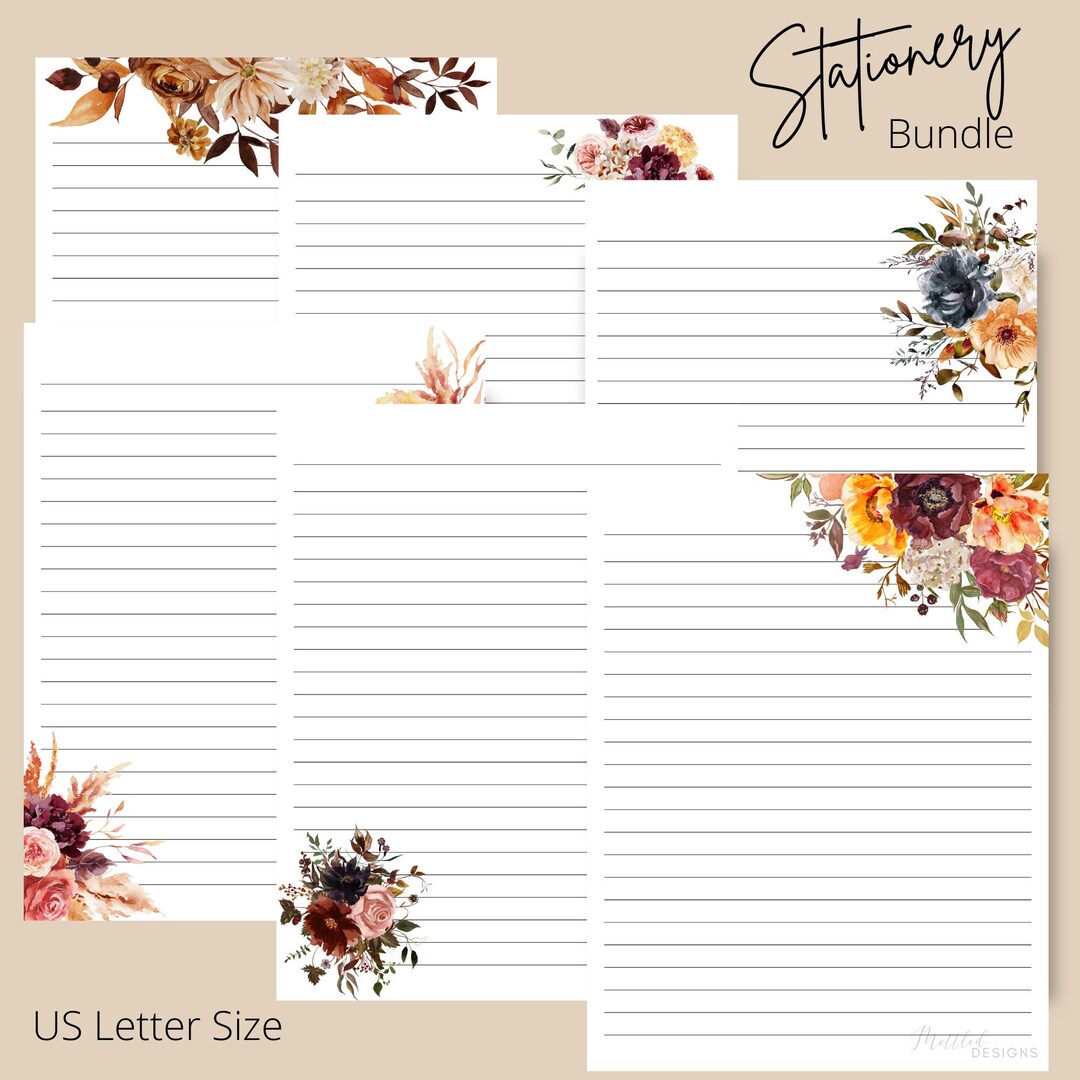 Autumn Lined Floral Stationery, Letter Writing Stationery, Fall ...
