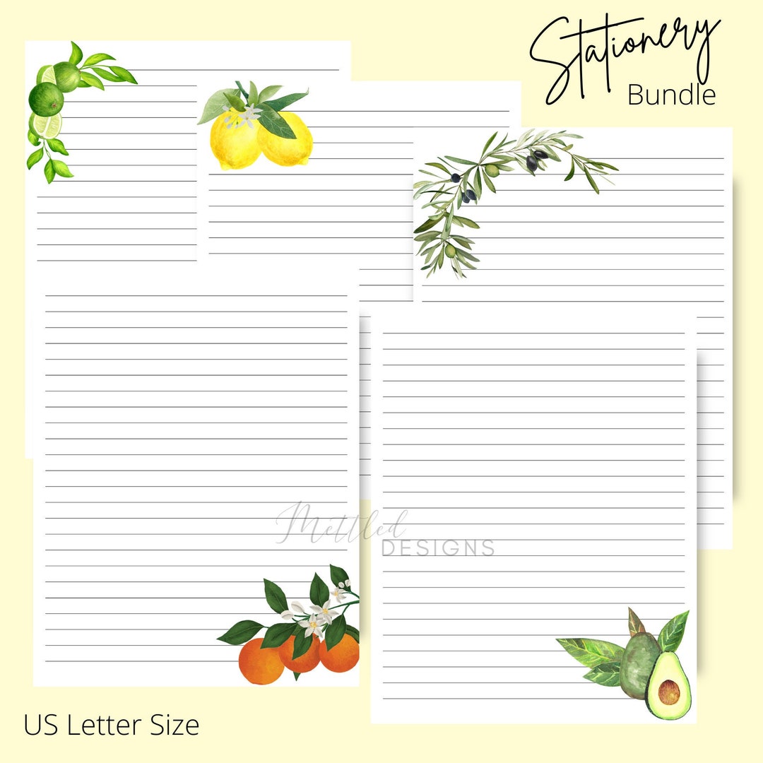 Lined Stationery, Foodie Letter Writing Stationery, Printable ...
