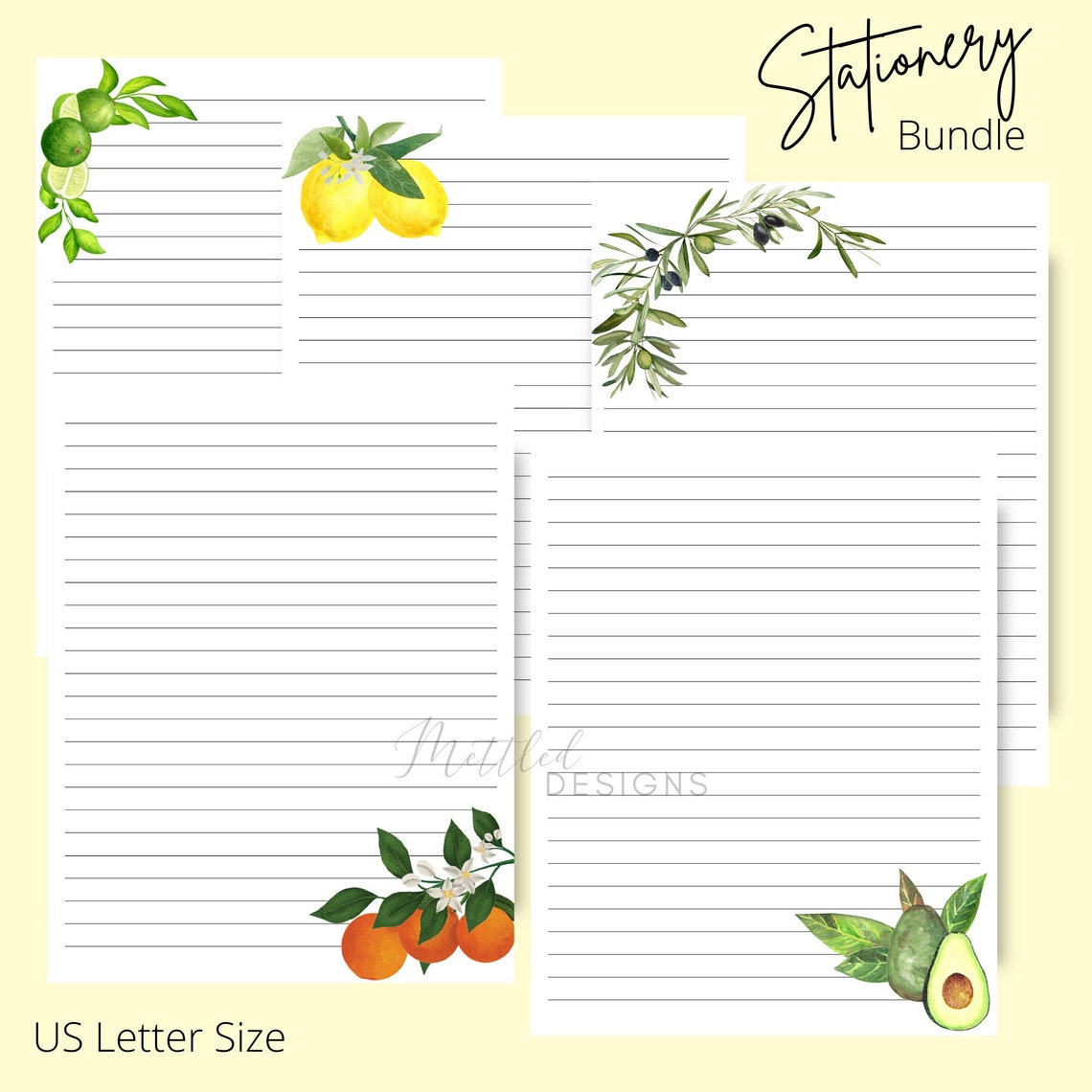 Lined Stationery, Foodie Letter Writing Stationery, Printable ...
