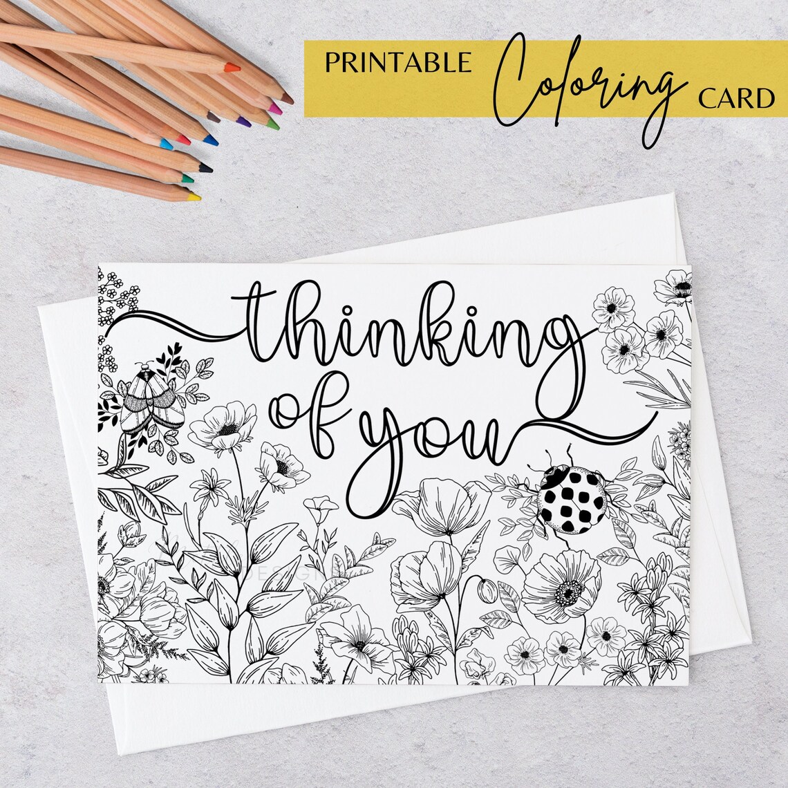 Printable Floral Coloring Card Digital Download Adult and Kid | Etsy