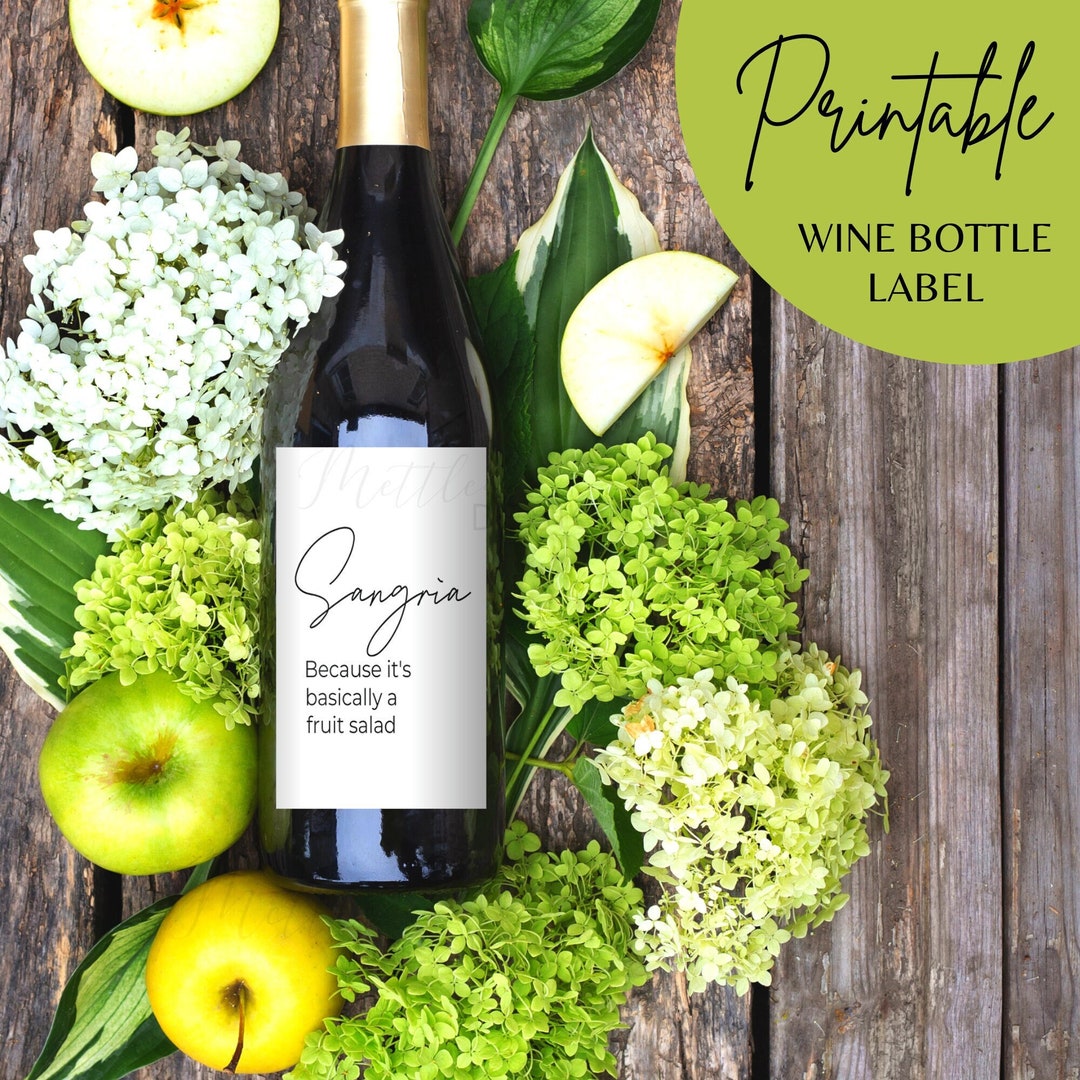 Printable Wine Bottle Label, Printable Sangria Wine Gift Label - Etsy