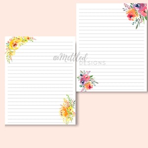 Lined Spring Floral Stationery, Letter Writing Stationery, Printable ...