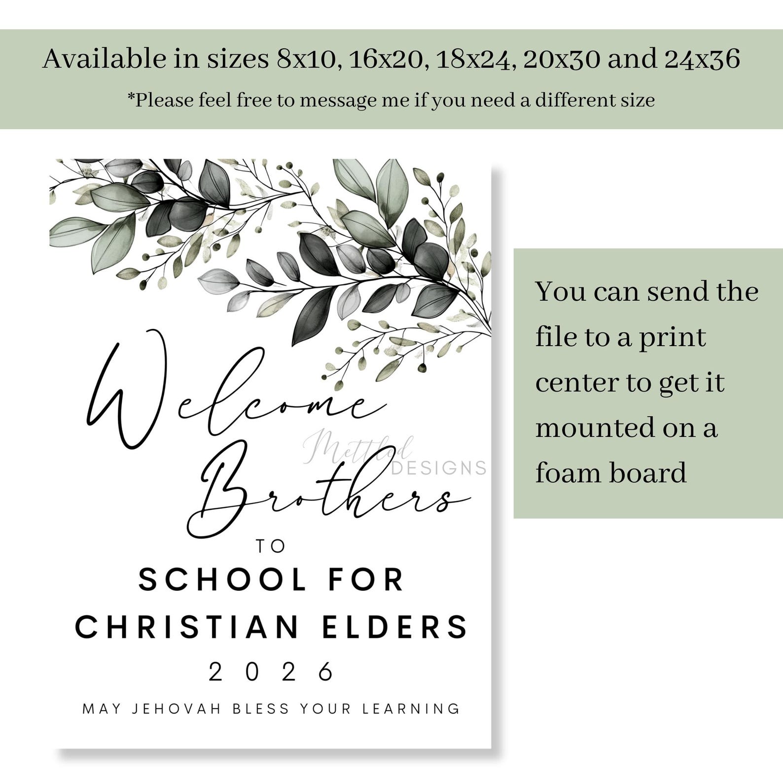 JW Elder School Welcome Sign, Greenery Digital Download JW Elders ...