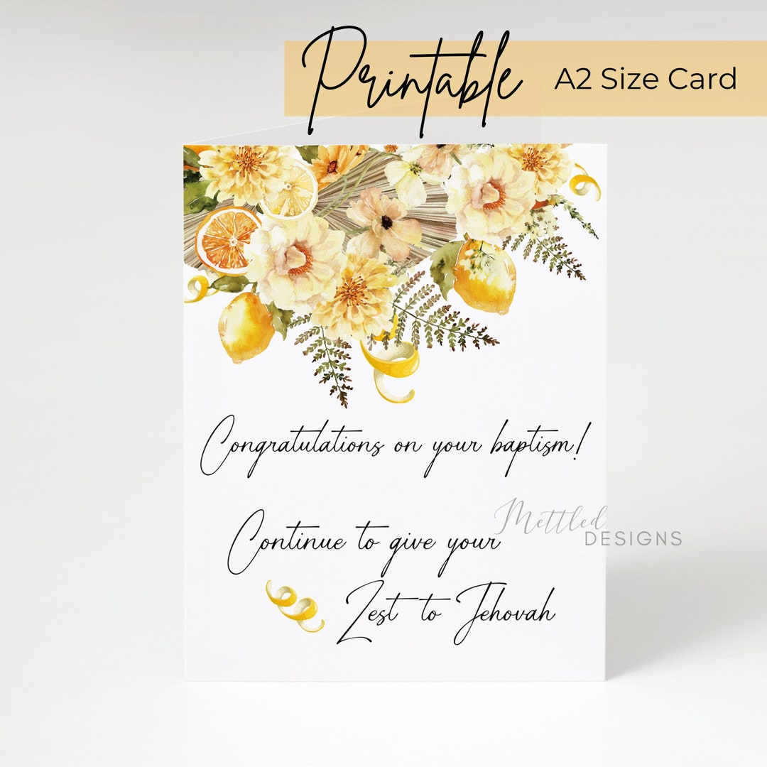 JW Floral Lemons Baptism Printable Greeting Card, Digital Download ...