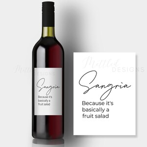 Printable Wine Bottle Label, Printable Sangria Wine Gift Label - Etsy