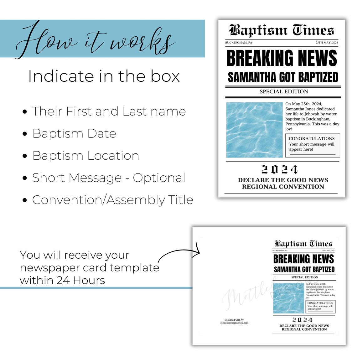 JW Custom Baptism Printable Newspaper Card, Digital Download ...