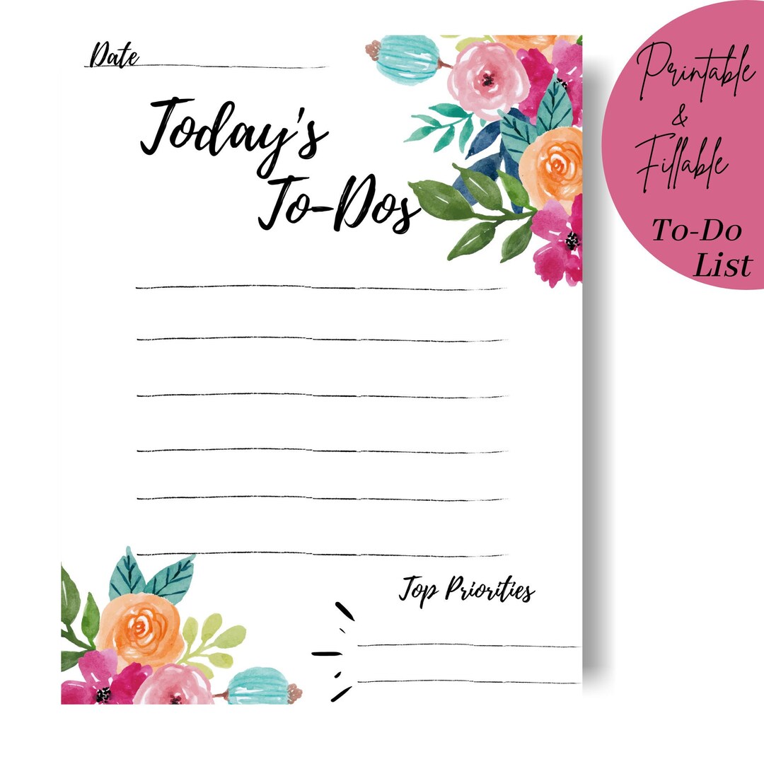 Fillable and Printable to Do List, Printable Checklist, Printable Daily ...