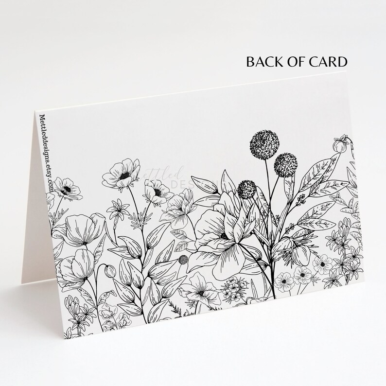 Printable Floral Coloring Card, Digital Download Adult and Kid Coloring ...