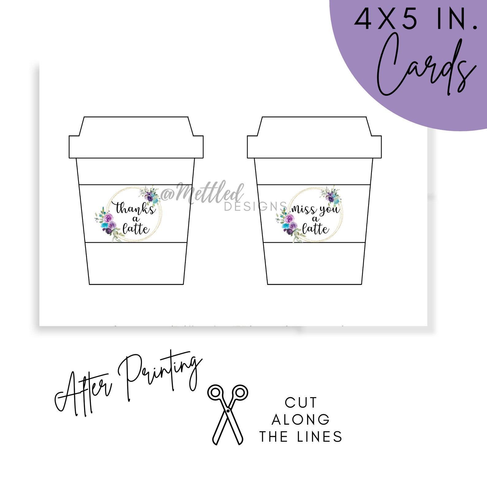 Printable Thank You Greeting Cards Thanks A Latte Miss You A | Etsy