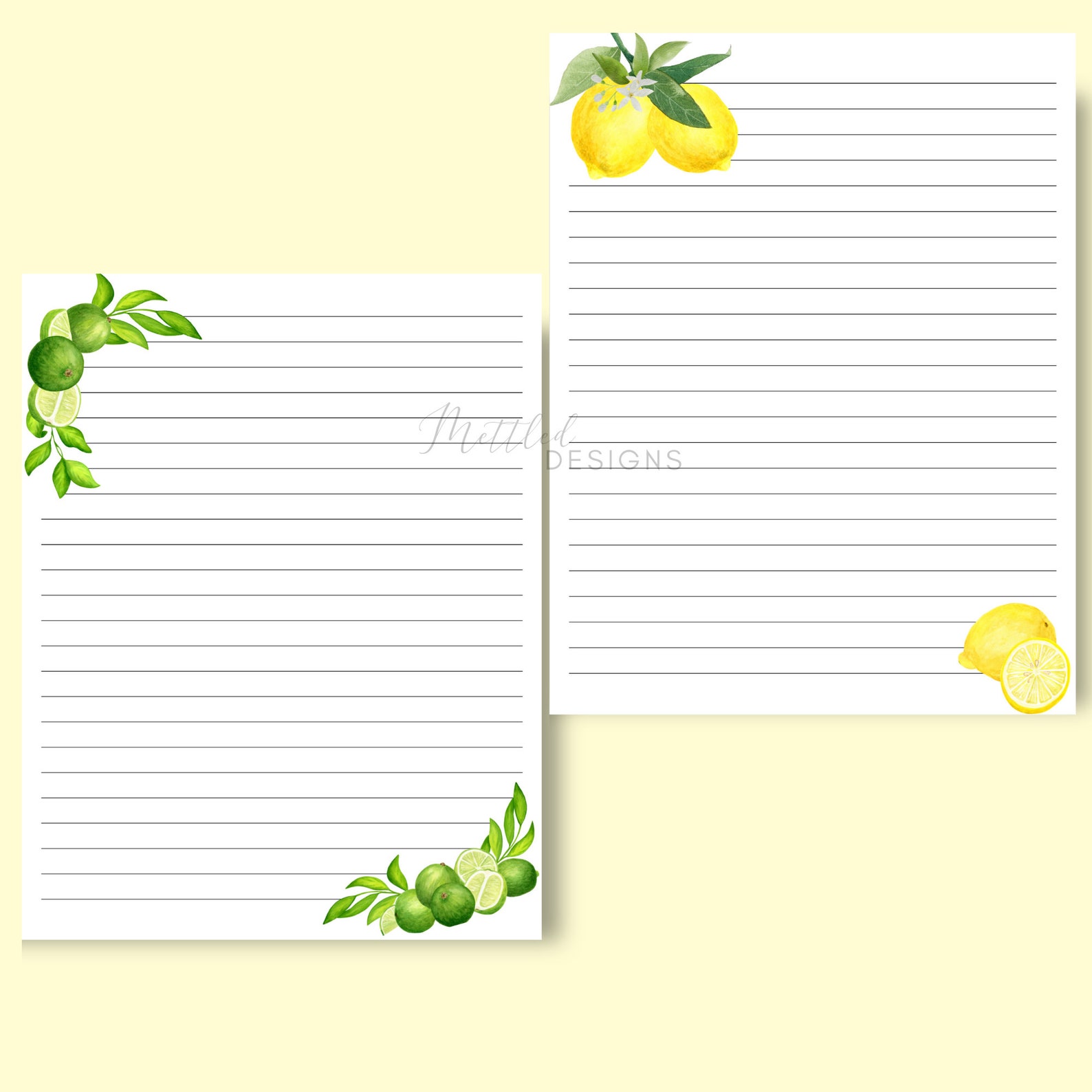 Lined Stationery, Foodie Letter Writing Stationery, Printable ...
