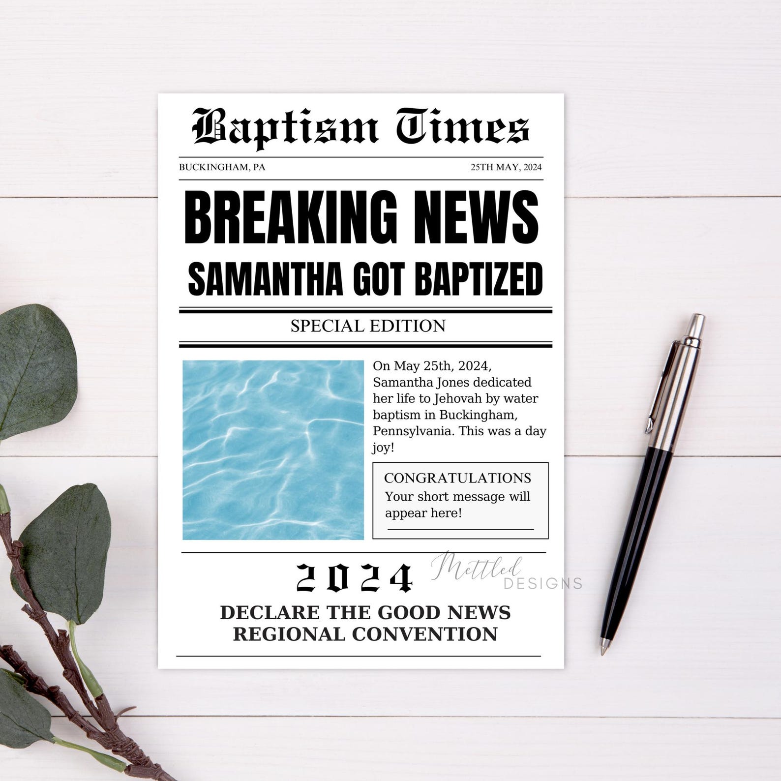 JW Custom Baptism Printable Newspaper Card, Digital Download ...