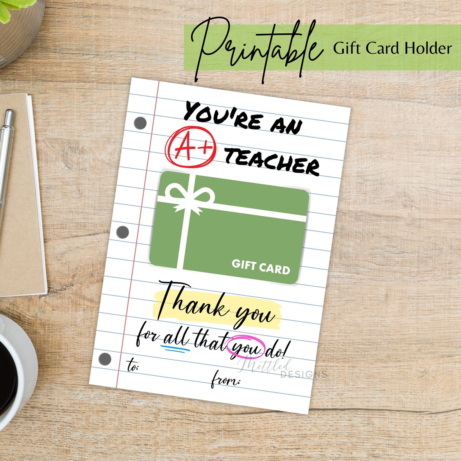 Printable Teacher Appreciation Gift Card, Instant Download Teacher ...