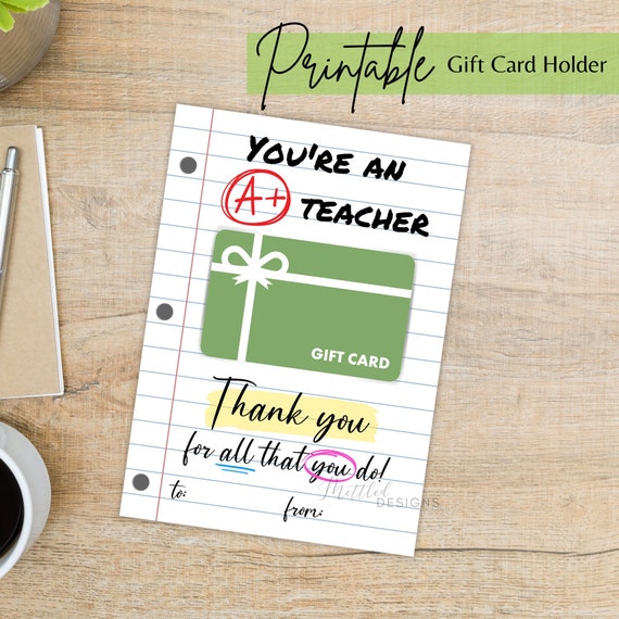 Printable Teacher Appreciation Gift Card Instant Download - Etsy