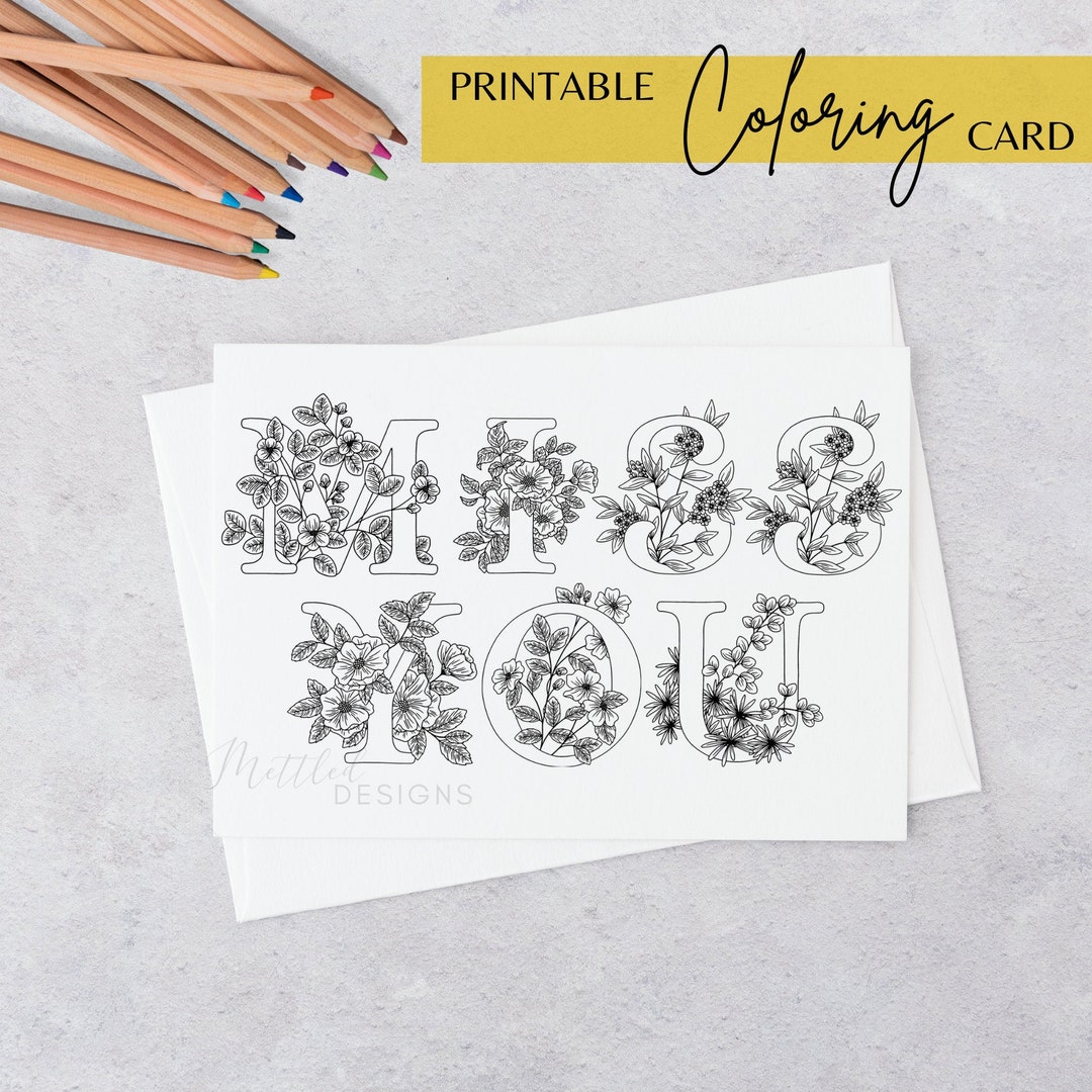 Printable Floral Coloring Card, Digital Download Adult and Kid Coloring ...