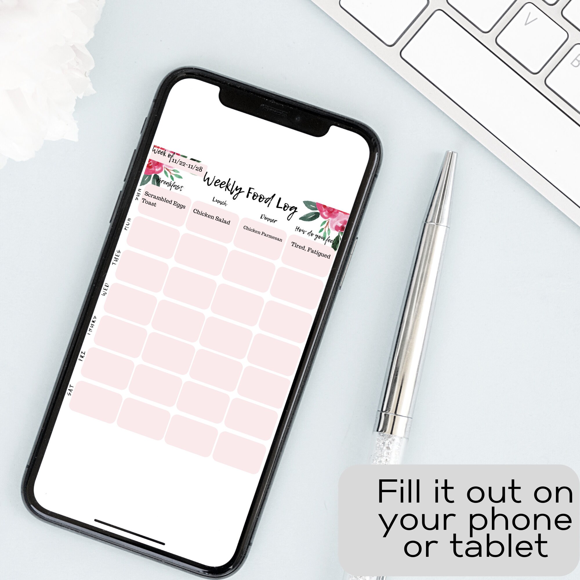 Fillable and Printable Food Log, Food Tracker for Intolerances and ...