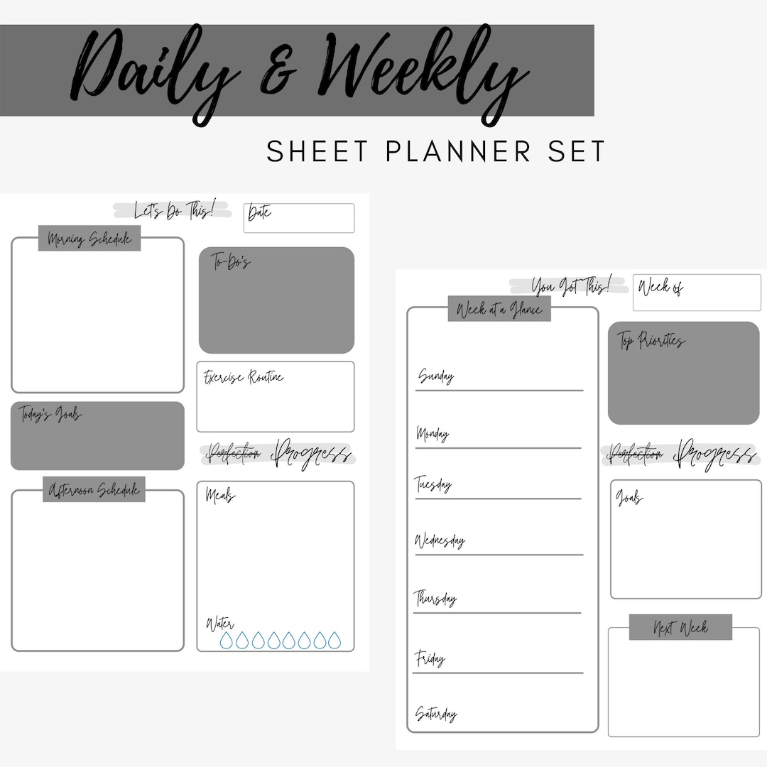 Daily and Weekly Planner Sheet Set, Printable Planner Sheet - Etsy