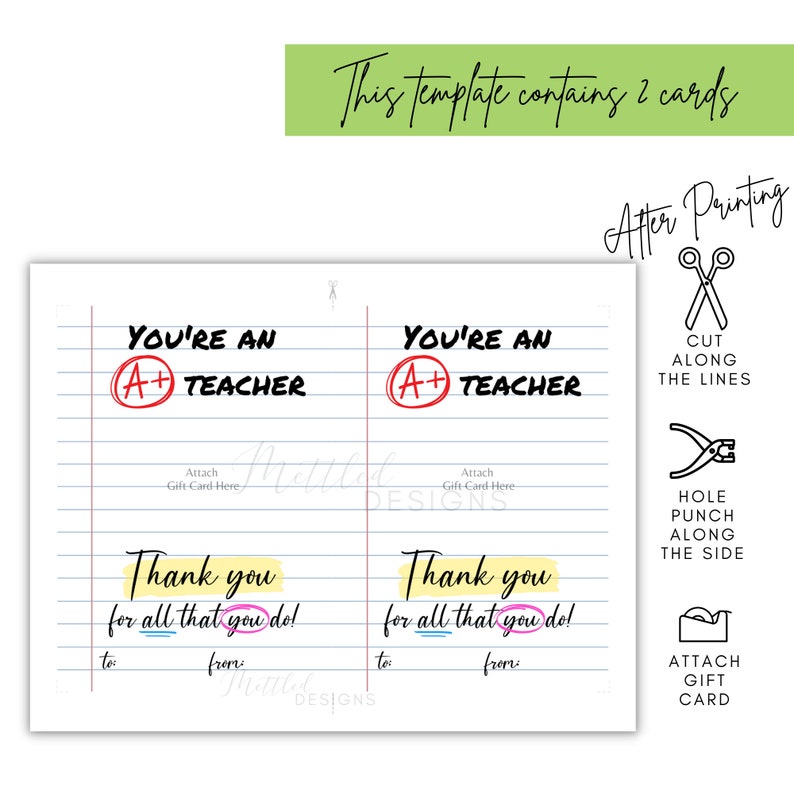 Printable Teacher Appreciation Gift Card Instant Download - Etsy